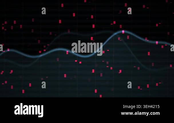 Animated digital wave data visualization on black background with red ...