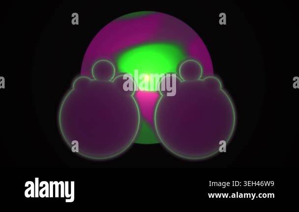 Glowing purple and green neon spheres on black background Stock Video ...