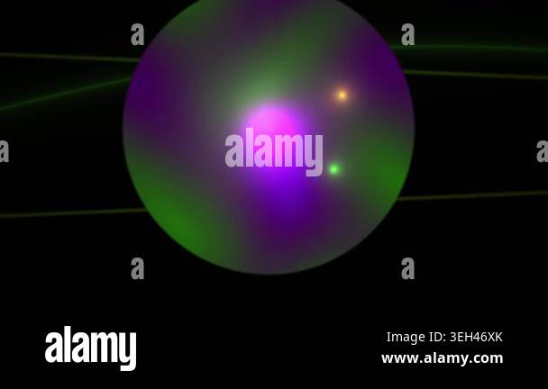 Glowing purple and green orb animation on black background with lines ...