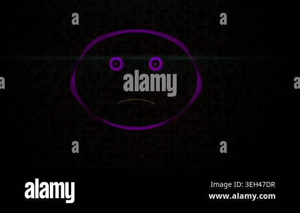 A neon purple emoticon with a frowning face Stock Video Footage - Alamy