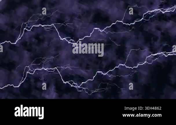 Multiple lightning streaks moving across purple dark sky with glowing ...