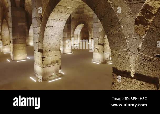 Stone arches and columns line Sultanhani Caravanserai interior in ...