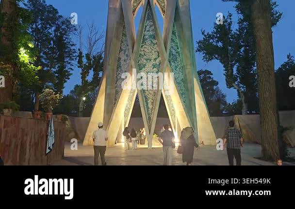 Omar Khayyam Mausoleum rises at night with geometric ornament and ...