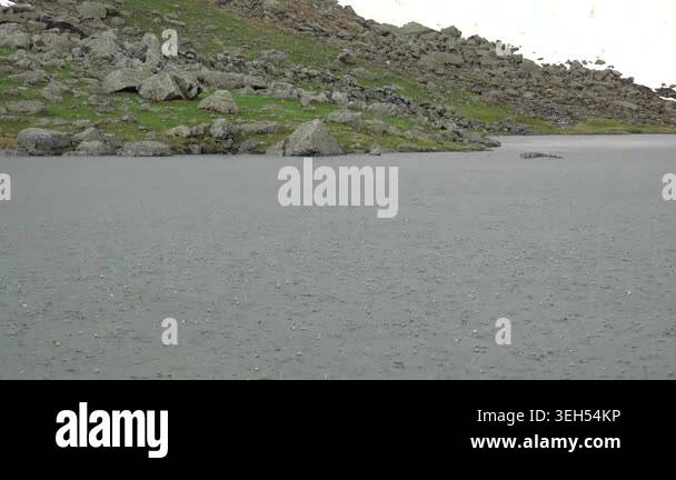 Hail strikes mountain pond and pasture ground, icy pellets covering ...