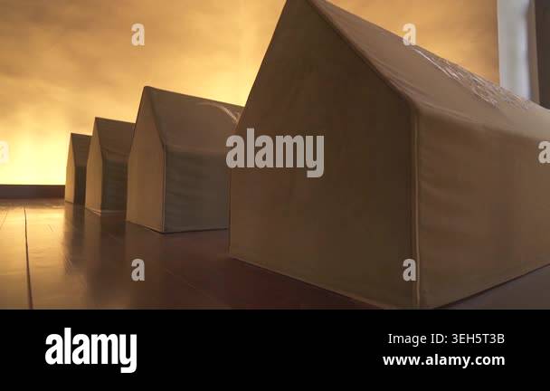 Closed coffins inside historic mausoleum tombs, funeral caskets in dim ...