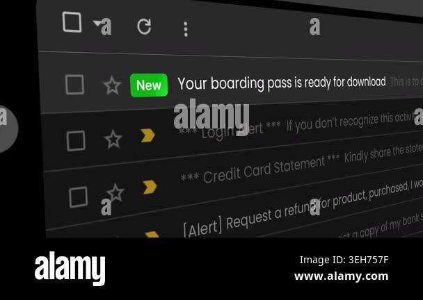 Passenger Boarding Pass Download Notification Email on Inbox Screen ...