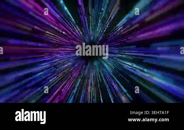 Abstract futuristic multicolored streaks moving in dark cyberspace ...