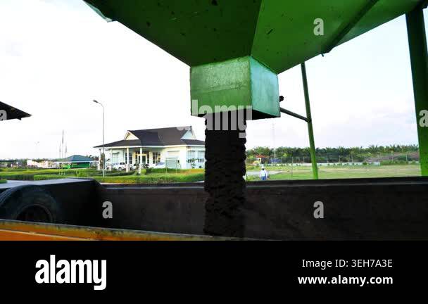 Industrial Hopper Discharging Palm Oil Sludge and Waste into Truck Bed ...