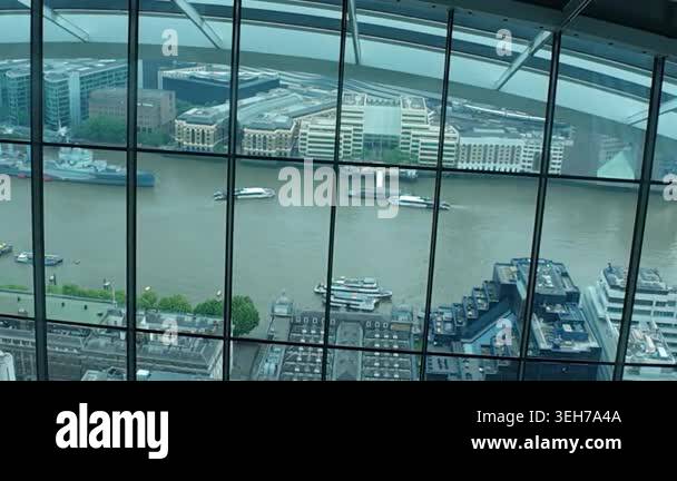 River view through big glass window. High quality 4k footage Stock ...