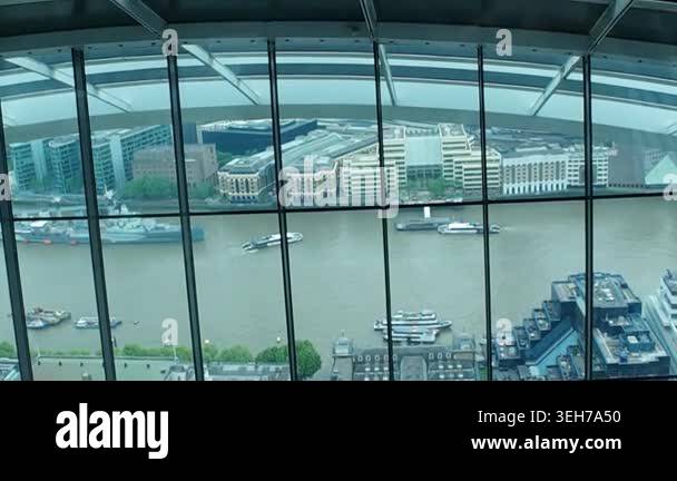 River view through big glass window. High quality 4k footage Stock ...