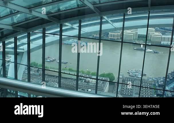 River view through big glass window. High quality 4k footage Stock ...