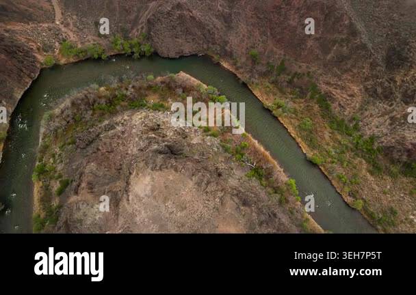 Aerial Drone View of river and red rocks in Valley of Castles at Charyn ...
