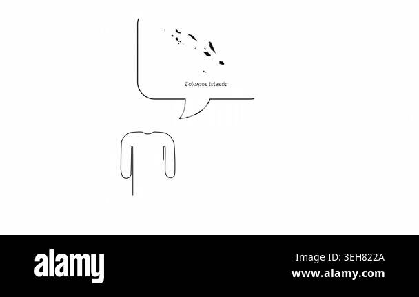 A simple line drawing of a person with a speech bubble above their head ...