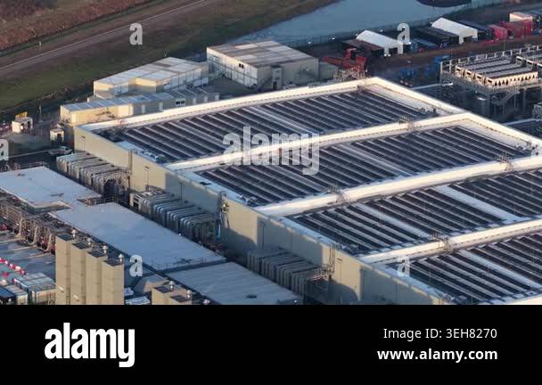 Aerial drone views of data centers in the Netherlands, showing big data ...