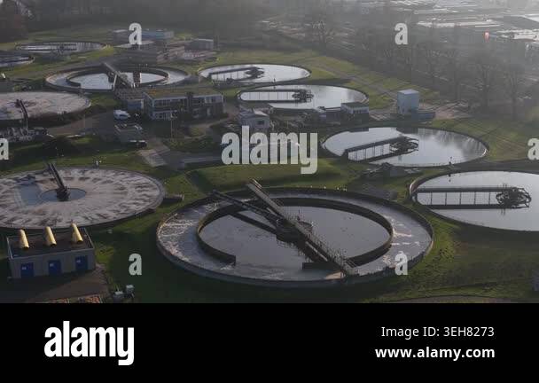 Aerial drone footage of the AWZI Haarlem Waarderpolder wastewater ...