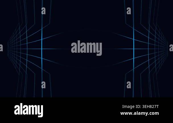Electric blue tunnel grid expanding in perspective, digital tech ...