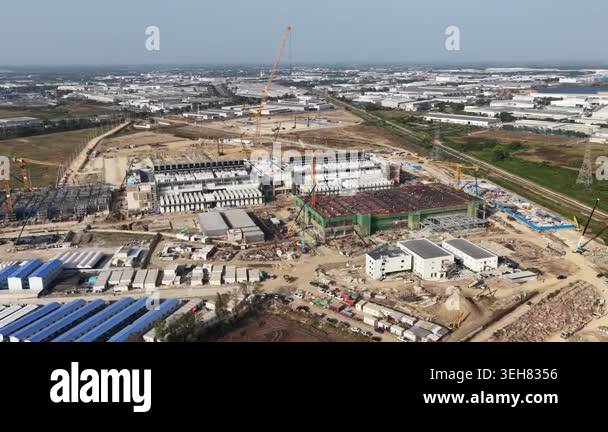Aerial drone view of DayOne Chon Buri Tech Park in Thailand, showing a ...