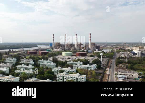 Expansive aerial footage slowly descending, revealing a large ...