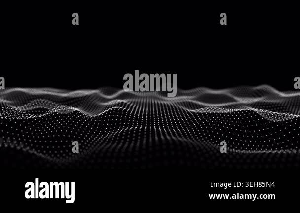 Black wave with motion dots and lines. Abstract digital background ...