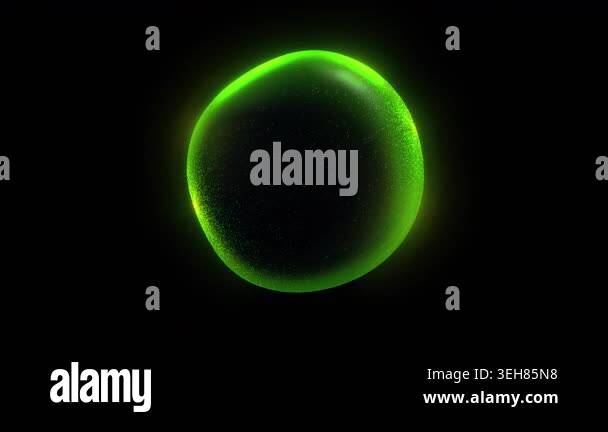 Green fluid energy sphere with particle field. Abstract magical sphere ...