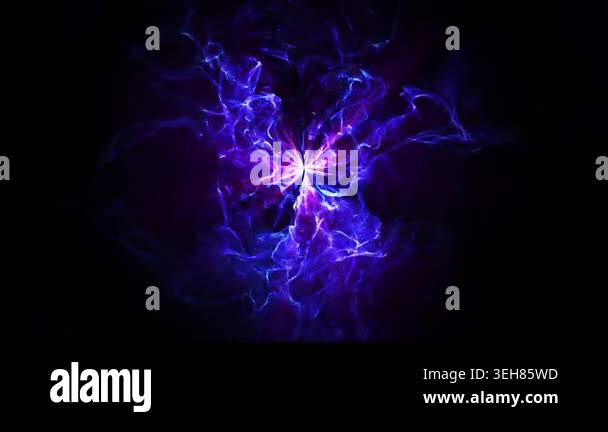 3D Sphere made of flying blue nanoparticles on black background ...