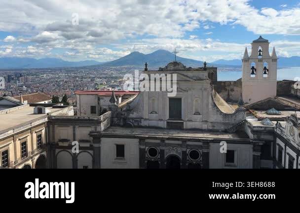 panoramic cityscape Naples with Vesuvius volcano at sunset, Italy Stock ...