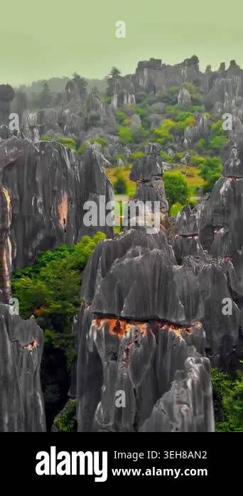 The unique landscape of the Stone Forest in Kunming, showcasing the ...