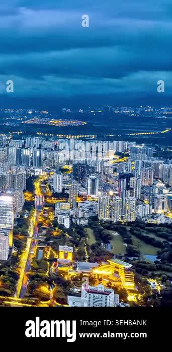 Watch as Shenzhen City shines at night with bright lights and busy ...