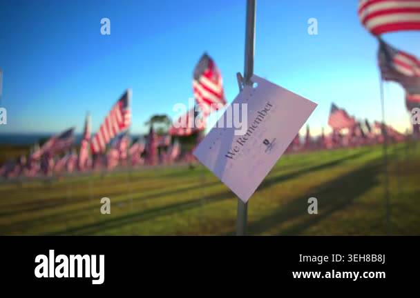 Malibu, Los Angeles, SEPTEMBER 11 2025, USA Flag September 11 memorial ...
