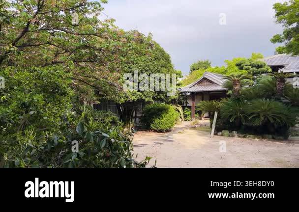 Traditional wooden buildings of Shofukuji temple in Fukuoka surrounded ...