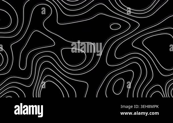 Black and White Topo Map of Hilly Area 4K Animation Video with Moving ...