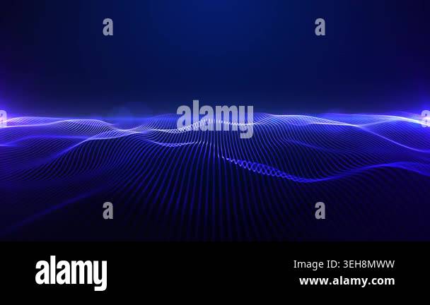 Abstract blue wave animation, digital particle wave, cyber technology ...
