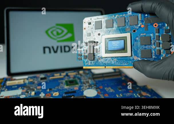 Nvidia background display with chip set. American technology company ...
