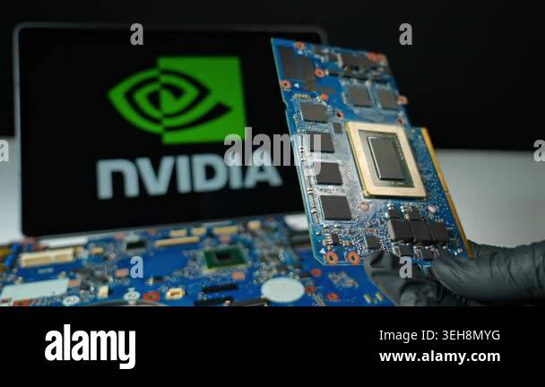Nvidia background display with chip set. American technology company ...
