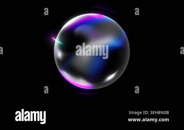 Trendy white sphere with colorful neon lines. White sphere with purple ...
