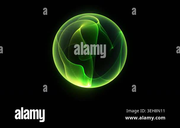 Luminous abstract energy sphere with flowing green and yellow light ...