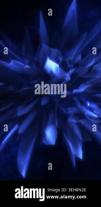 Shattered blue crystalline forms glowing in dark space, creating an ...