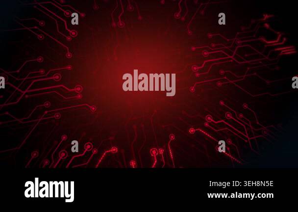High tech neon circuit board. Glowing red circuit animation. futuristic ...