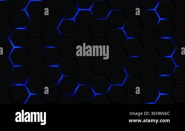 Blue glow hexagon black background. Abstract futuristi surface pattern ...