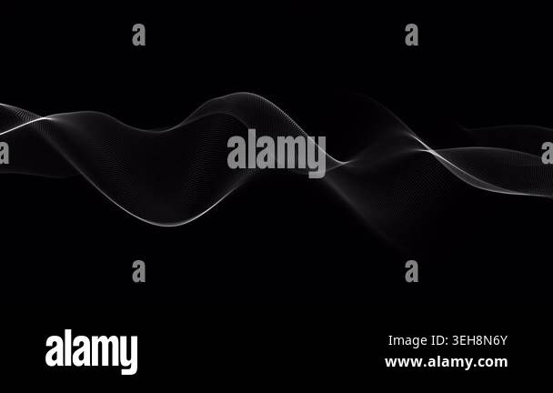 Abstract futuristic black background with glowing white dots in a wave ...