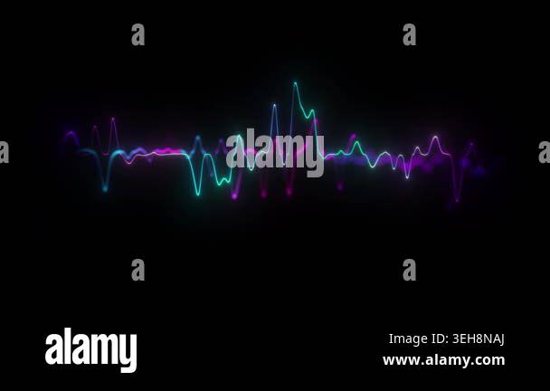 Colorful neon waveform line with blue cyan and magenta glowing pulses ...