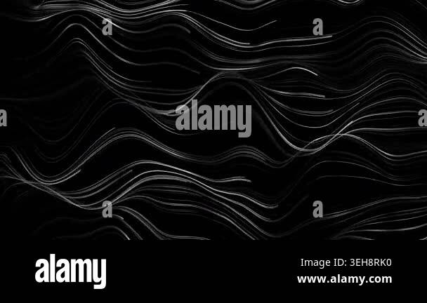 Elegant abstract animation of white glowing wavy lines moving on dark ...