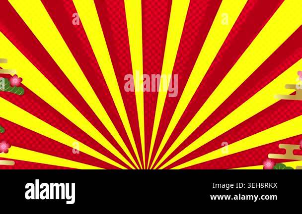 Vibrant Red and Yellow Comic Sunburst Animation with Japanese Motifs ...