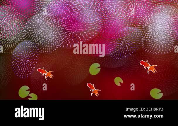 Beautiful Japanese fireworks and goldfish animation background Stock ...