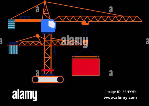 Construction crane lifting a red container on a black background heavy ...