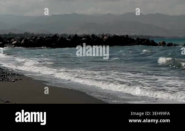 A cinematic slow-motion 4K sequence of intense Mediterranean waves ...