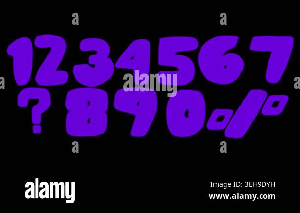 Thick purple numbers trembling on a black background. Animation of ...