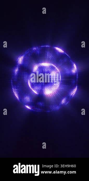 Abstract 3D high-tech energy orb radiating purple light and digital ...