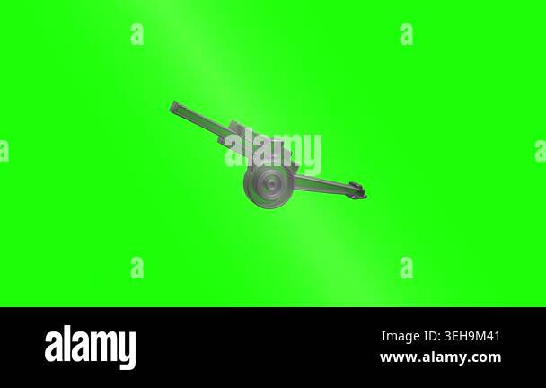 Metallic gray historical military field cannon rotating and tumbling in ...