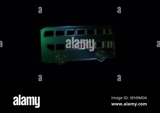 Iconic green double decker bus symbol turning in three dimensional ...